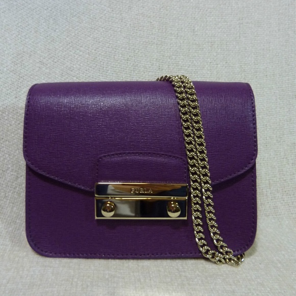 Furla | Bags | Furla Julia Purple Saffiano Leather Mini Chain Crossbody ...